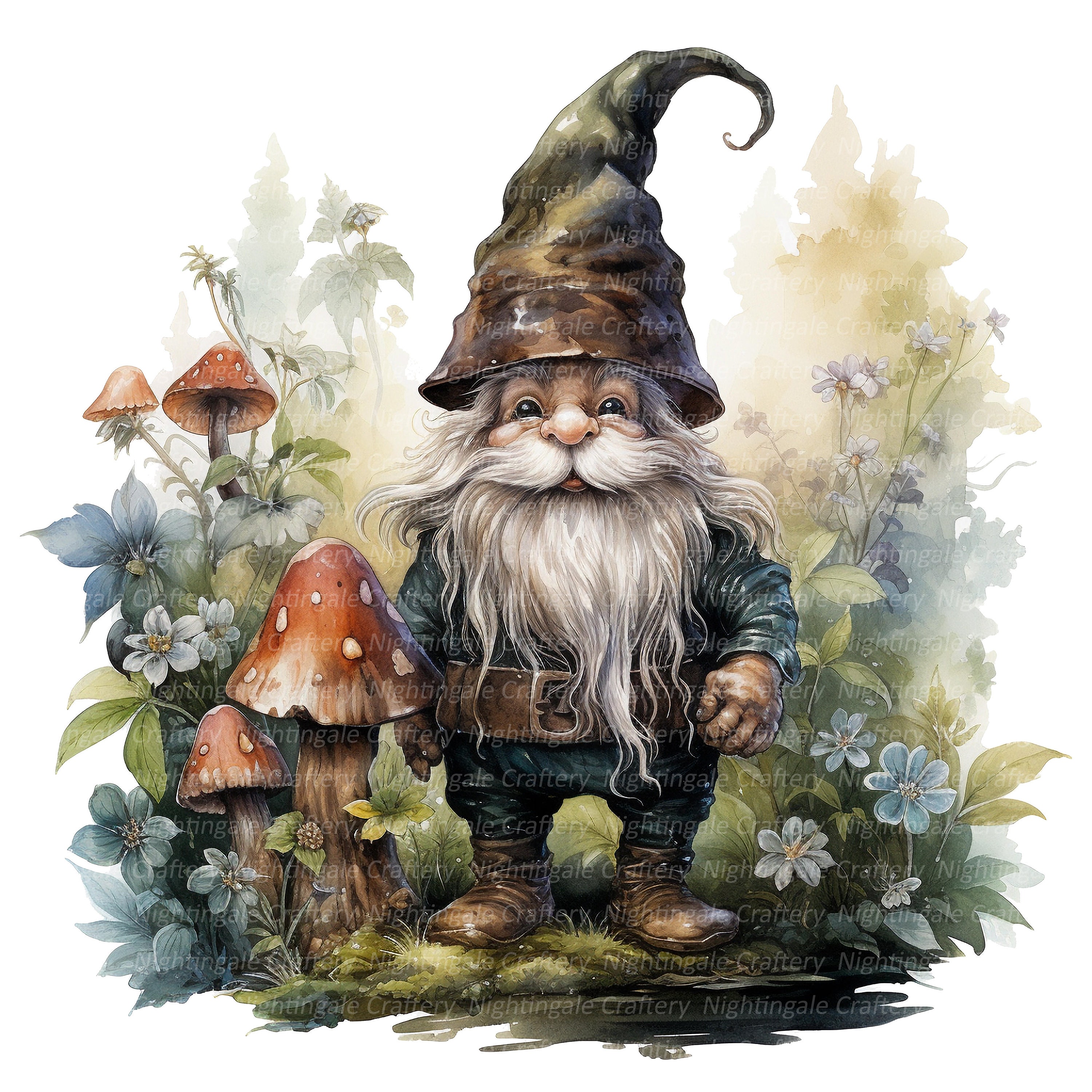 10 Magic Gnome Clipart, Forest Gnome Clipart, Printable Watercolor ...