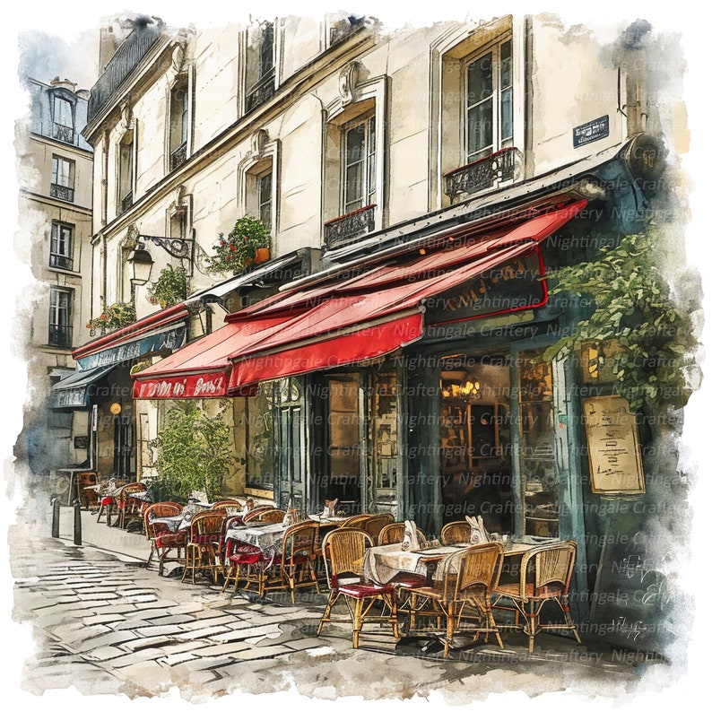 10 Paris Cafe Clipart, Vintage Paris Clipart, Printable Watercolor ...