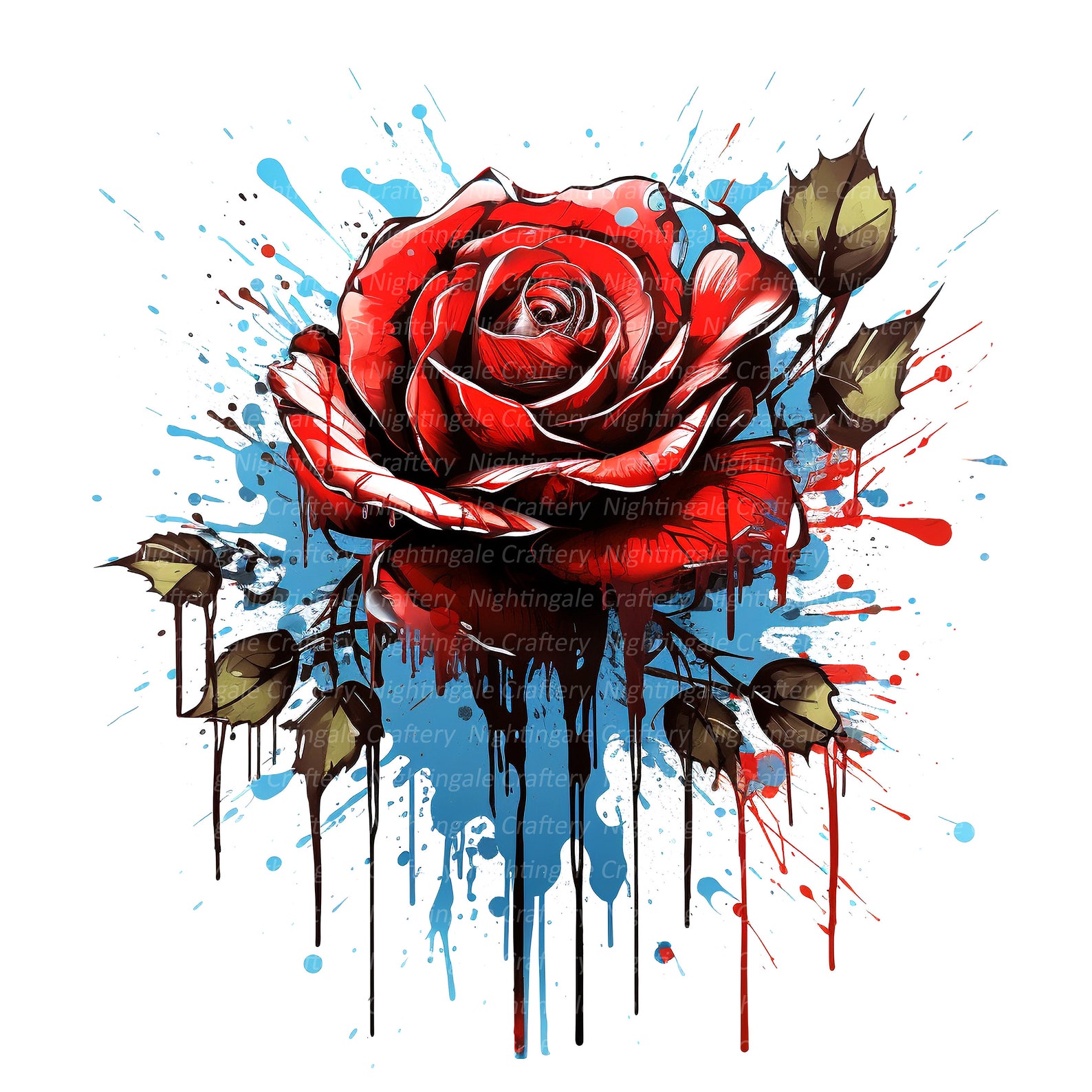 12 Graffiti Roses Clipart, Abstract Roses, Red Rose, Watercolor Clipart ...