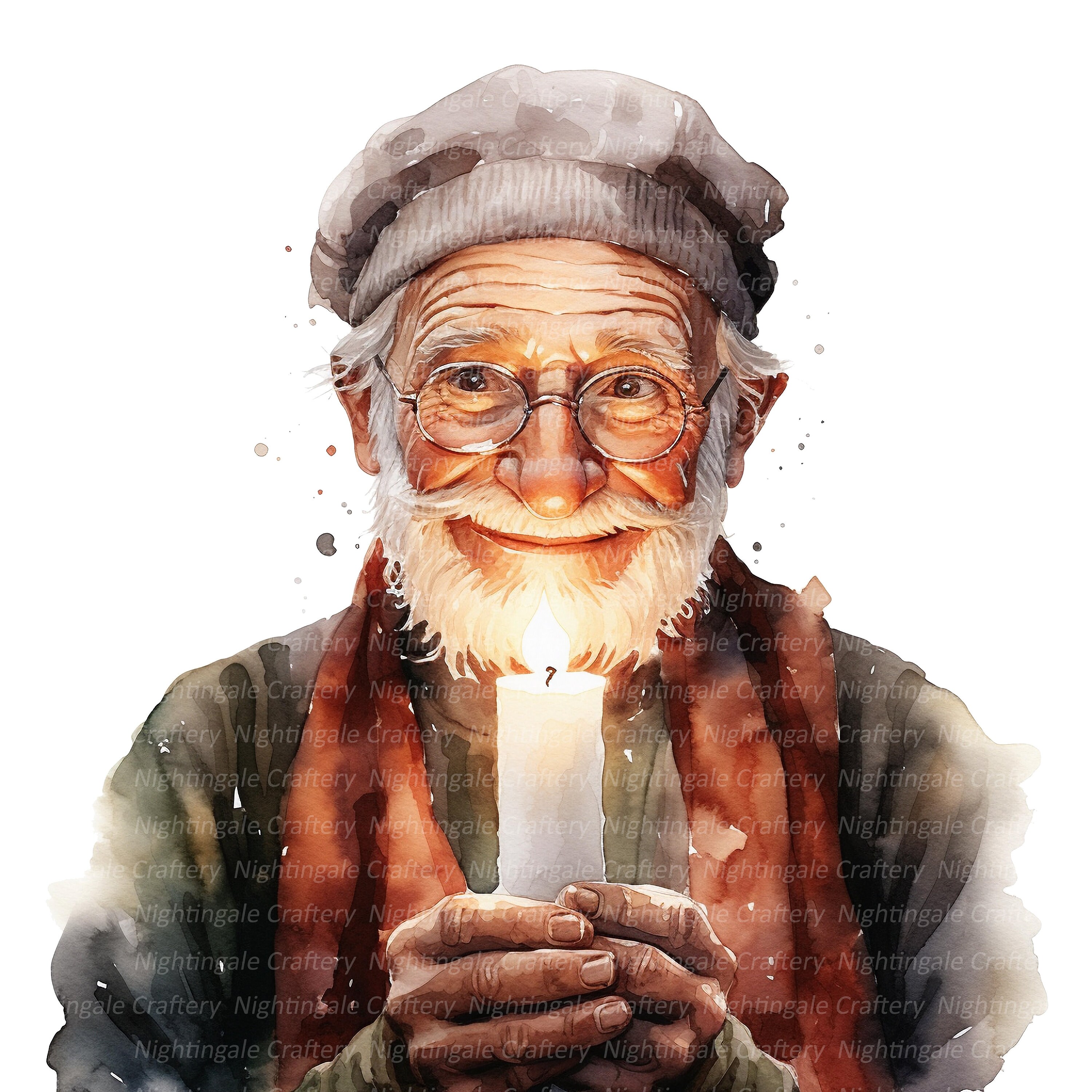 9 Old Man With Candle Clipart, Christmas Old Man, Printable Watercolor ...