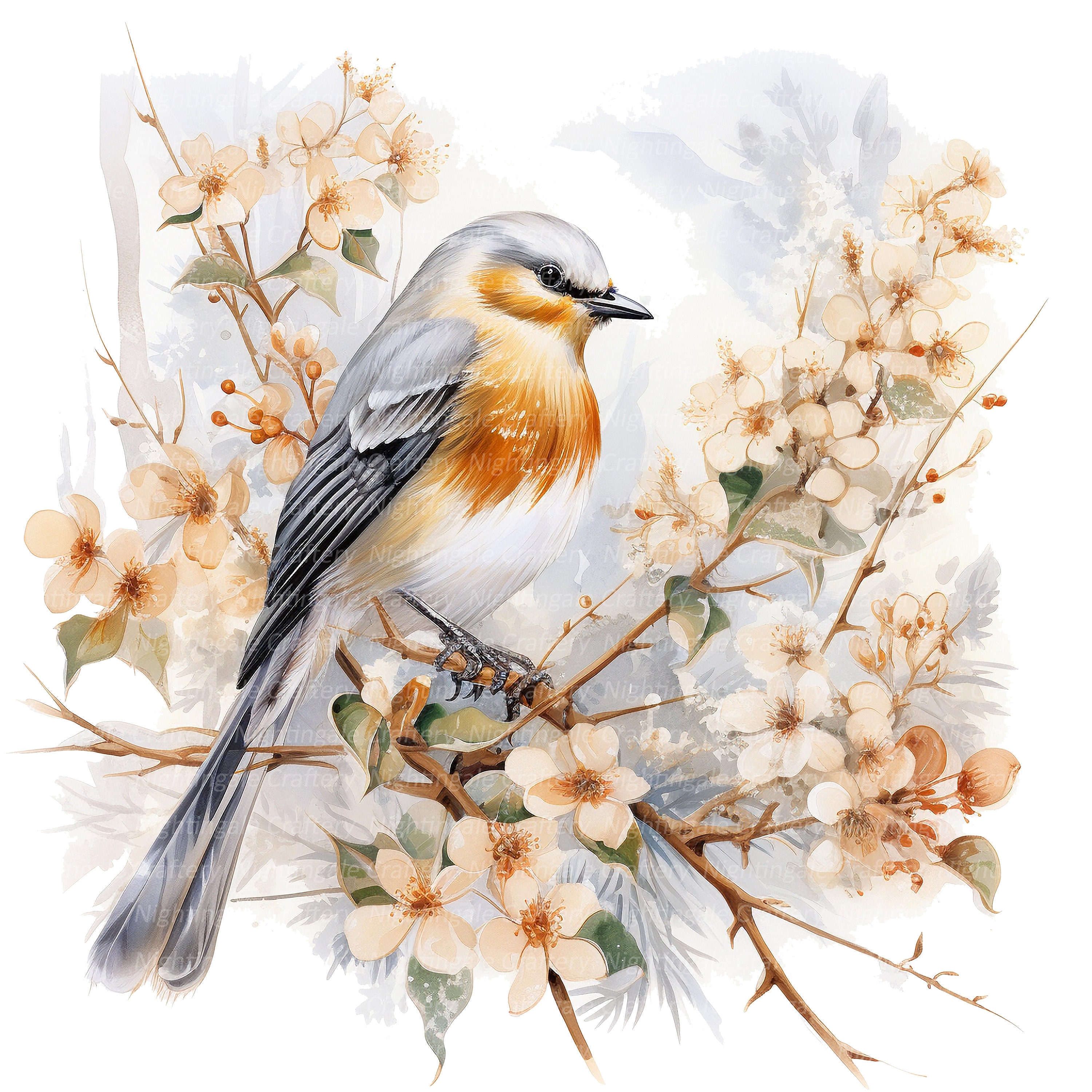 12 Christmas Birds Clipart, Gold Theme, Robin, Printable Watercolor ...