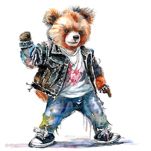 10 Bear Punk Clipart, Punk Rock Fan Print, Printable Watercolor Clipart ...