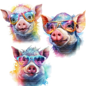 14 Cool Pigs, Disco Pigs Clipart, Cool Piglet, Printable Watercolor ...