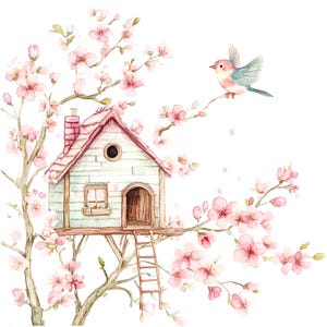 9 Spring Birdhouse Clipart 2, Floral Bird House, Printable Watercolor ...