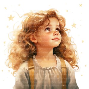 13 Girl Twinkle Clipart, Little Girl and Stars, Printable Watercolor ...