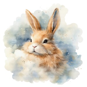 10 Bunny in Clouds Clipart, in Memoriam, Printable Watercolor Clipart ...
