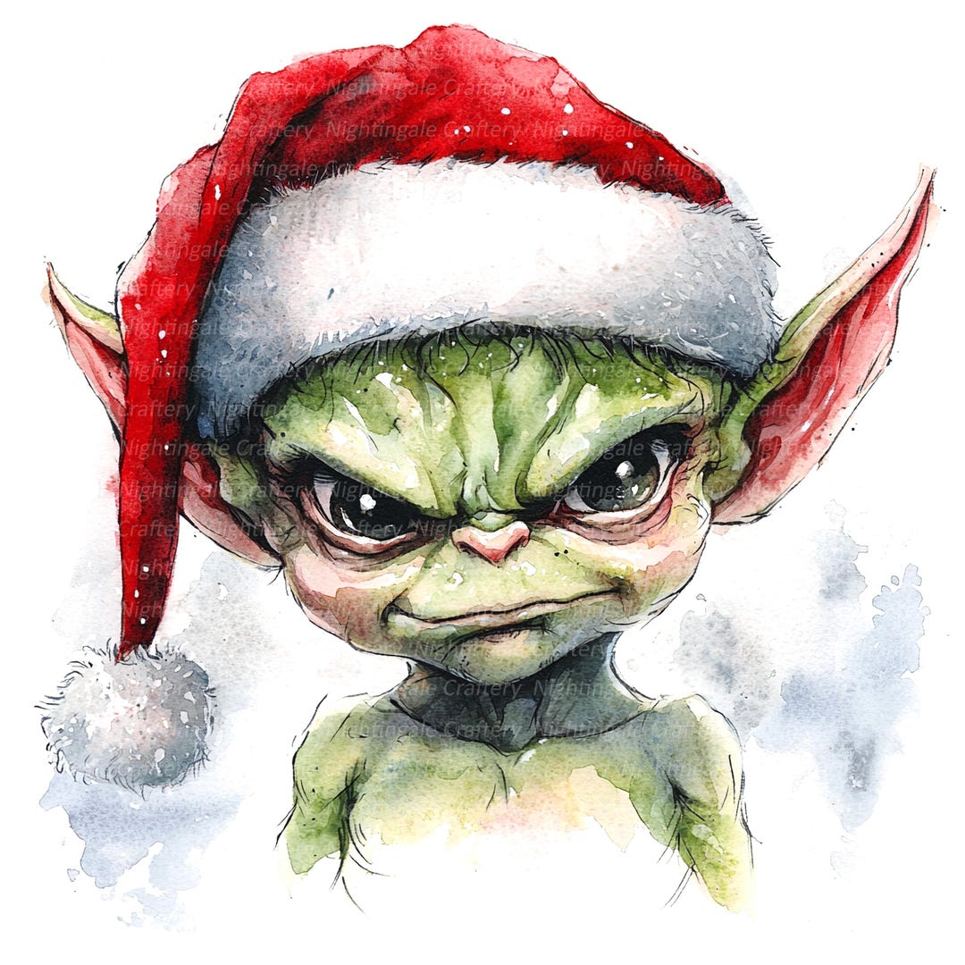 10 Christmas Goblin Clipart, Grumpy Goblin, Printable Watercolor ...