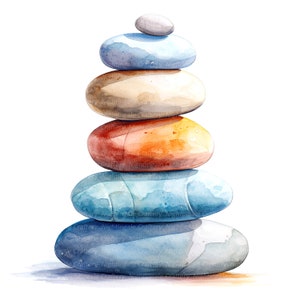 14 Zen Stones Clipart, Meditation Stones, Printable Watercolor Clipart ...