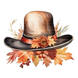 14 Pilgrim Hat Clipart, Thanksgiving Clipart, Printable Watercolor ...