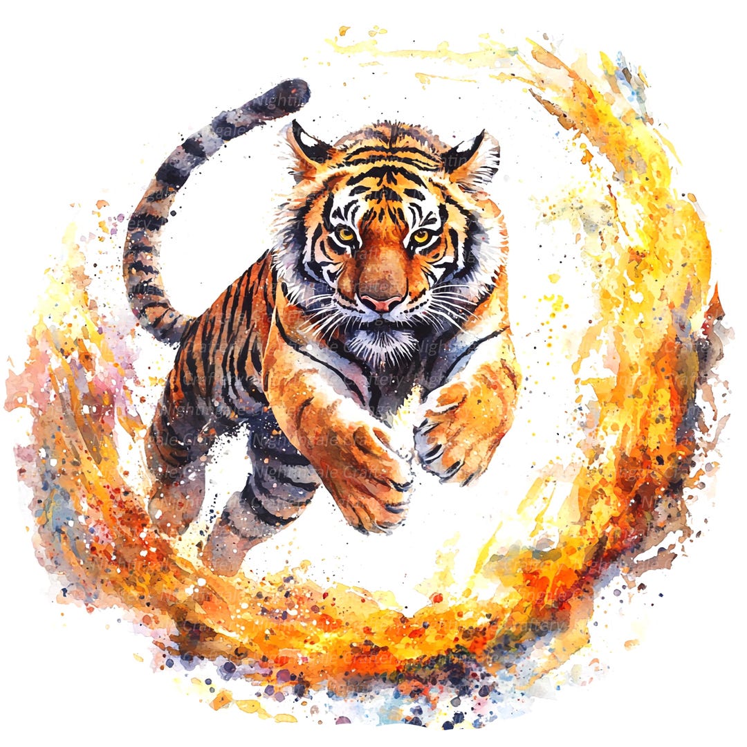 10 Tiger Jumping Through Fire, Circus Tiger Clipart, Printable ...