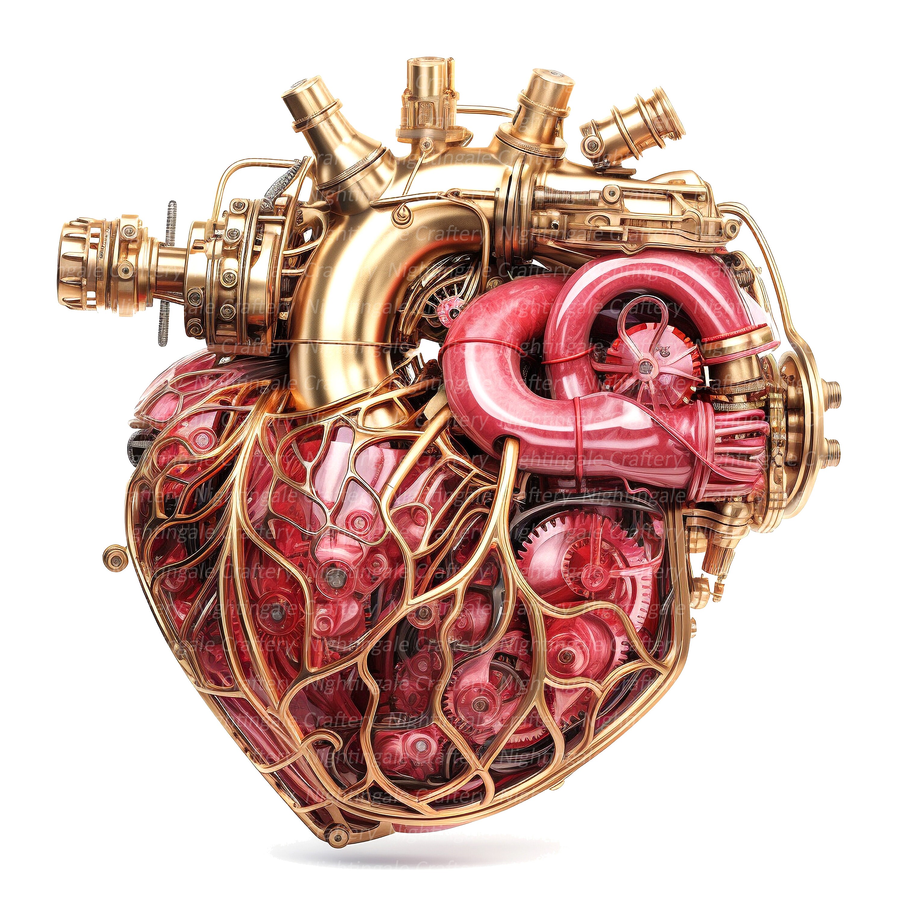 12 Artifical Human Heart Clipart, Steampunk, Printable Watercolor ...