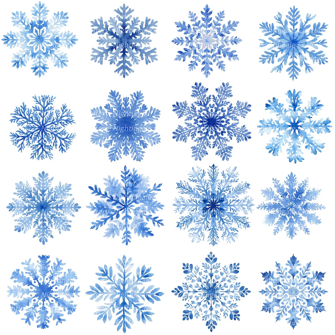 16 PNG Snowflakes Clipart, Christmas Decor, Printable Watercolor ...