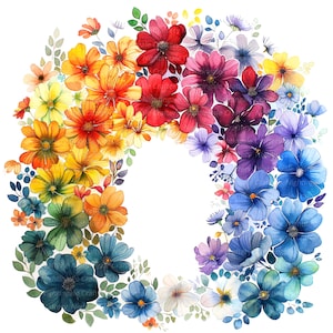 12 Floral Rainbow Clipart, Floral Wreath, Rainbow Clipart, Printable ...