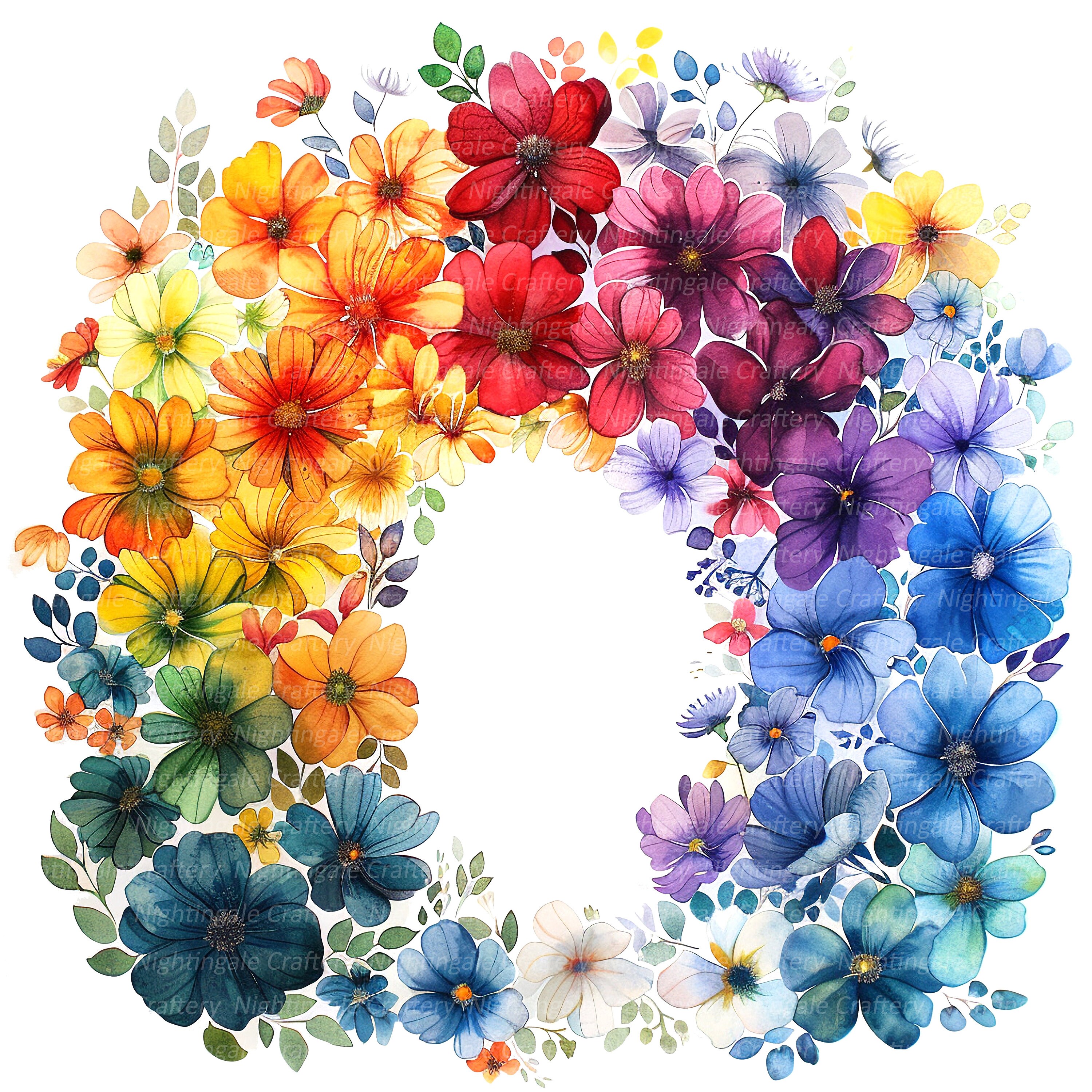 12 Floral Rainbow Clipart, Floral Wreath, Rainbow Clipart, Printable ...
