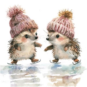 10 Cute Hedgehog Skating Clipart, Ice Skating, Printable Watercolor ...