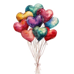 16 Valentine Day Balloons Clipart, Heart Shaped Balloons, Printable ...