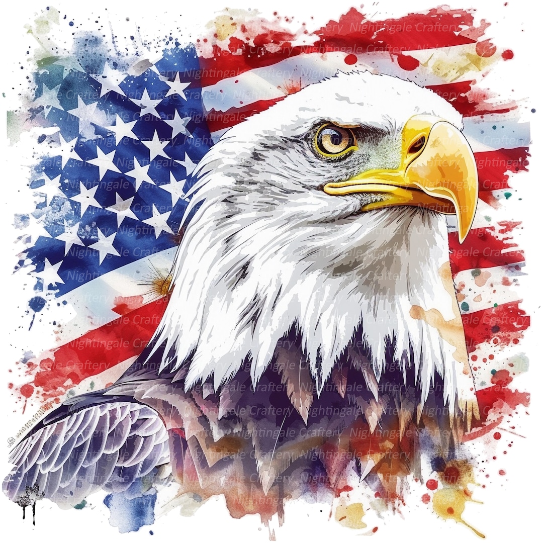 12 Patriotic Eagle Flag Clipart, USA Flag Eagle, Printable Watercolor ...