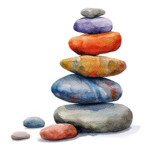 12 Zen Stones Clipart 2, Meditation Stones, Printable Watercolor ...