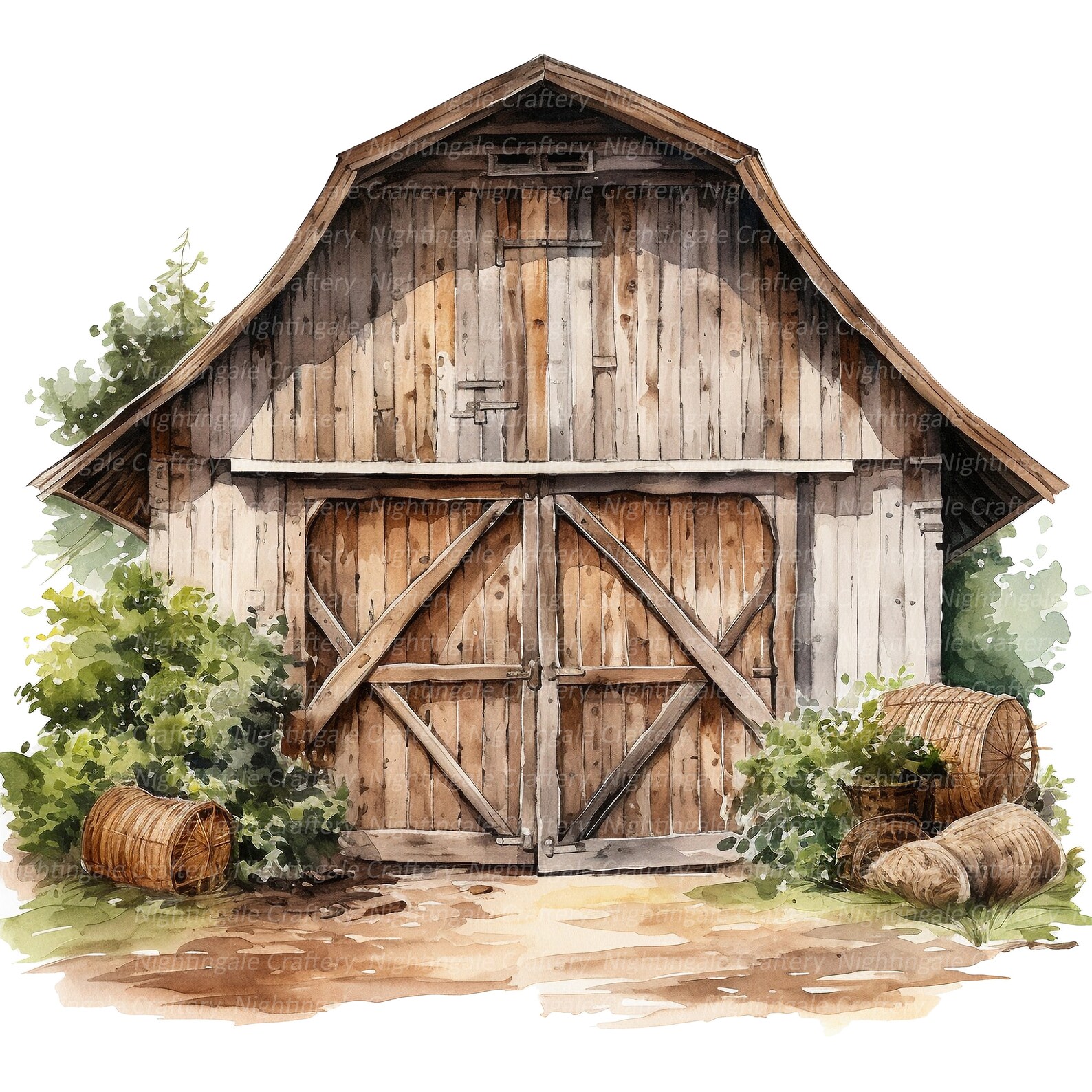 10 Barn Doors Clipart, Farmyard Barn Clipart, Printable Watercolor ...