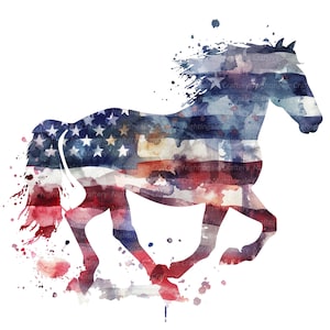 12 Patriotic Horse Clipart, USA Flag Clipart, Printable Watercolor ...