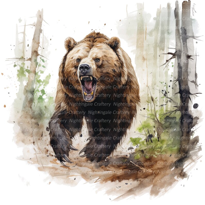 Bear in Forest Clipart Printable Watercolor Clipart 10 High - Etsy