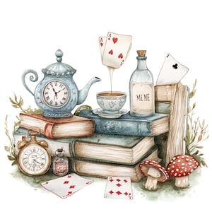 10 Alice in Wonderland, Mad Tea Party Clipart, Printable Watercolor ...