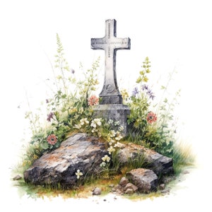 14 Floral Grave Cross Clipart, Cemetery Cross, Printable Watercolor ...