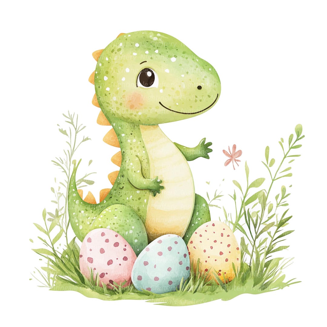 12 Easter Dinosaur Clipart, Baby Dinosaur and Eggs, Printable ...