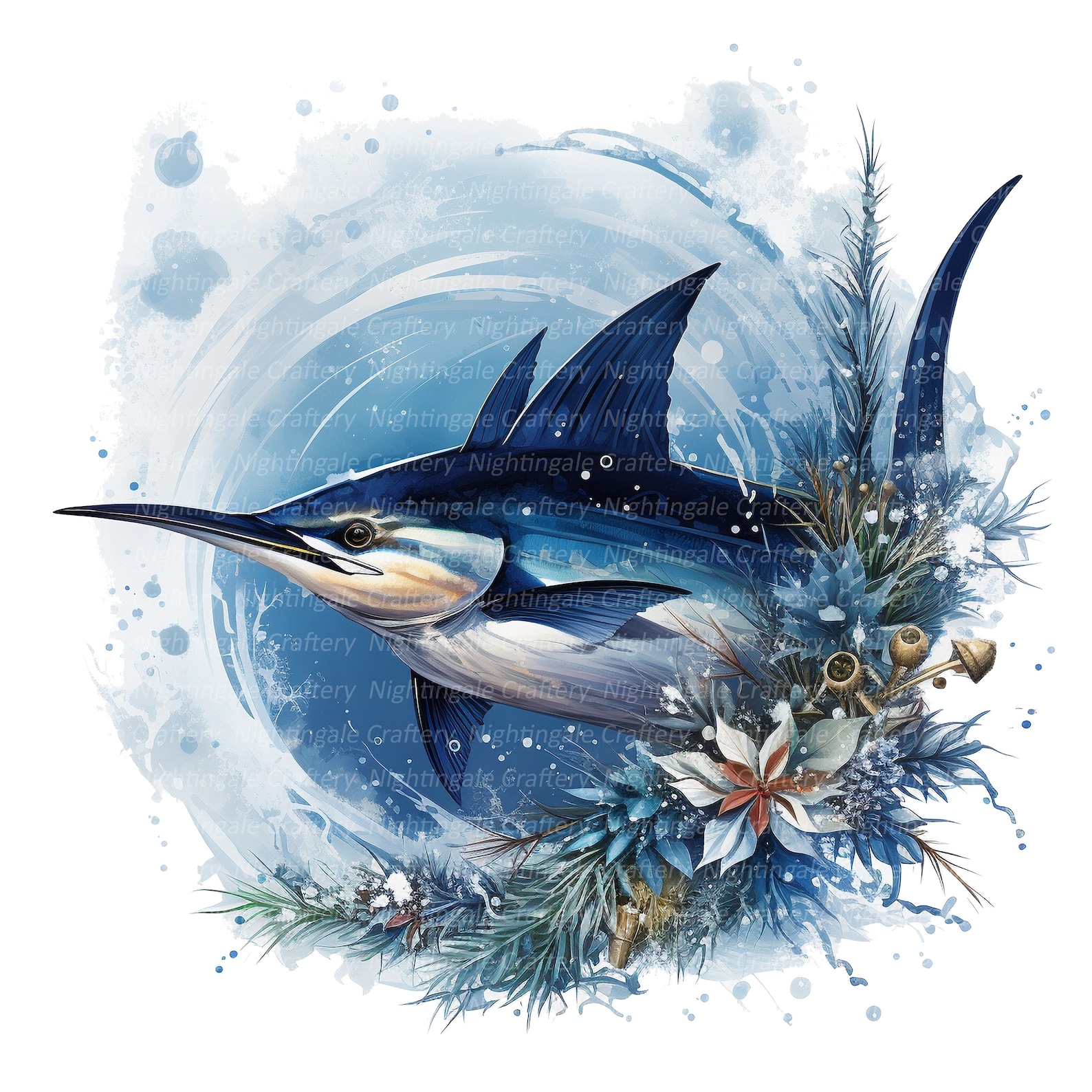 8 Swordfish Clipart, Watercolor Swordfish, Printable Watercolor Clipart ...