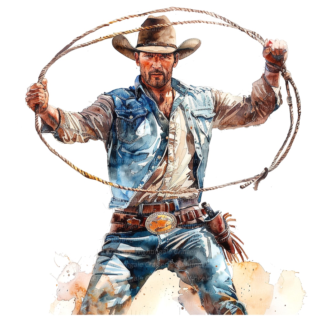 10 Cowboy Clipart, Cowboy With Lasso Clipart, Printable Watercolor ...