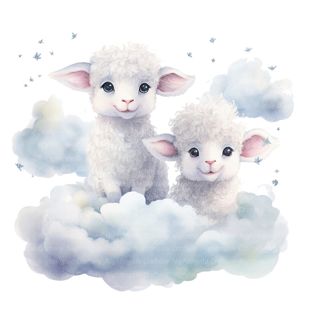 8 Sheep Clouds Clipart, Lamb, Nursery Print, Printable Watercolor ...