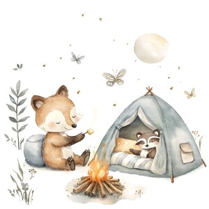 8 Animals Camping Clipart, Nursery Clipart, Printable Watercolor ...