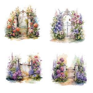 15 Floral Garden Gates Clipart, Flower Gates, Printable Watercolor ...