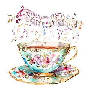 12 Music Notes Tea Cup Clipart, Printable Watercolor Clipart, High ...