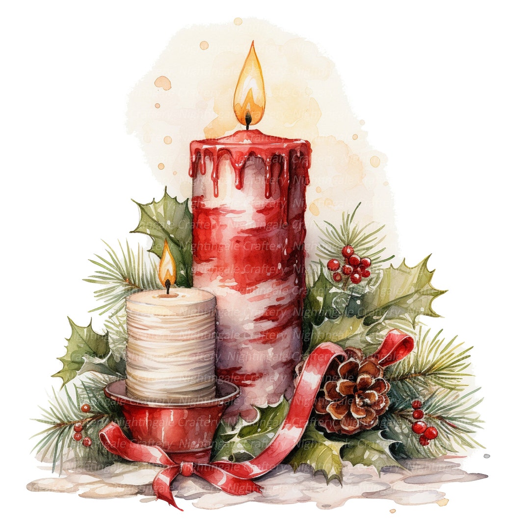 16 Christmas Candle Clipart, Christmas Candlestick Clipart, Printable ...