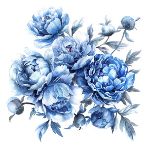 14 Blue Peonies Clipart, Blue Peonies Bouquet, Printable Watercolor ...