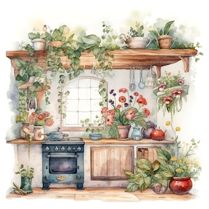 12 Fairy Kitchen Clipart, Printable Watercolor Clipart, 12 High Quality ...