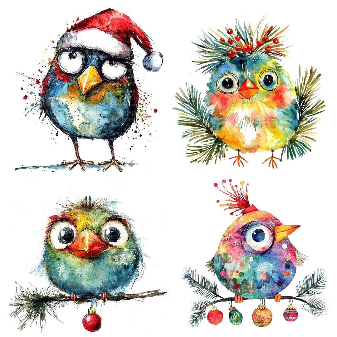 16 Whimsical Birds Clipart, Christmas Birds, Digital Clipart ...