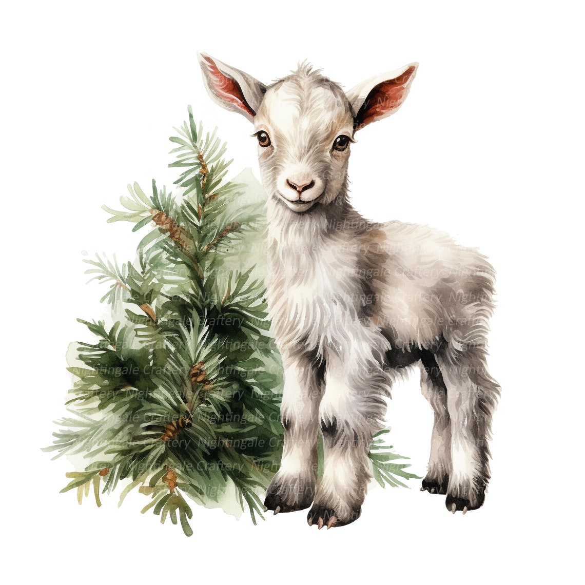 11 Christmas Goat Clipart, Goat Kid, Printable Watercolor Clipart, High ...