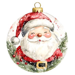 10 Santa Bauble Clipart, Christmas Bauble Clipart, Printable Watercolor ...