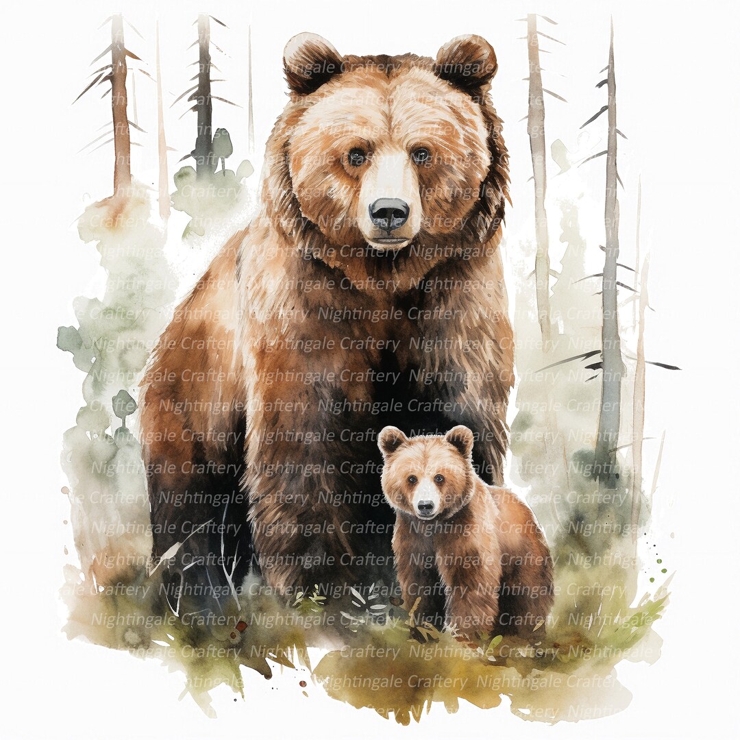 Bear in Forest Clipart, Printable Watercolor Clipart, 10 High Quality ...