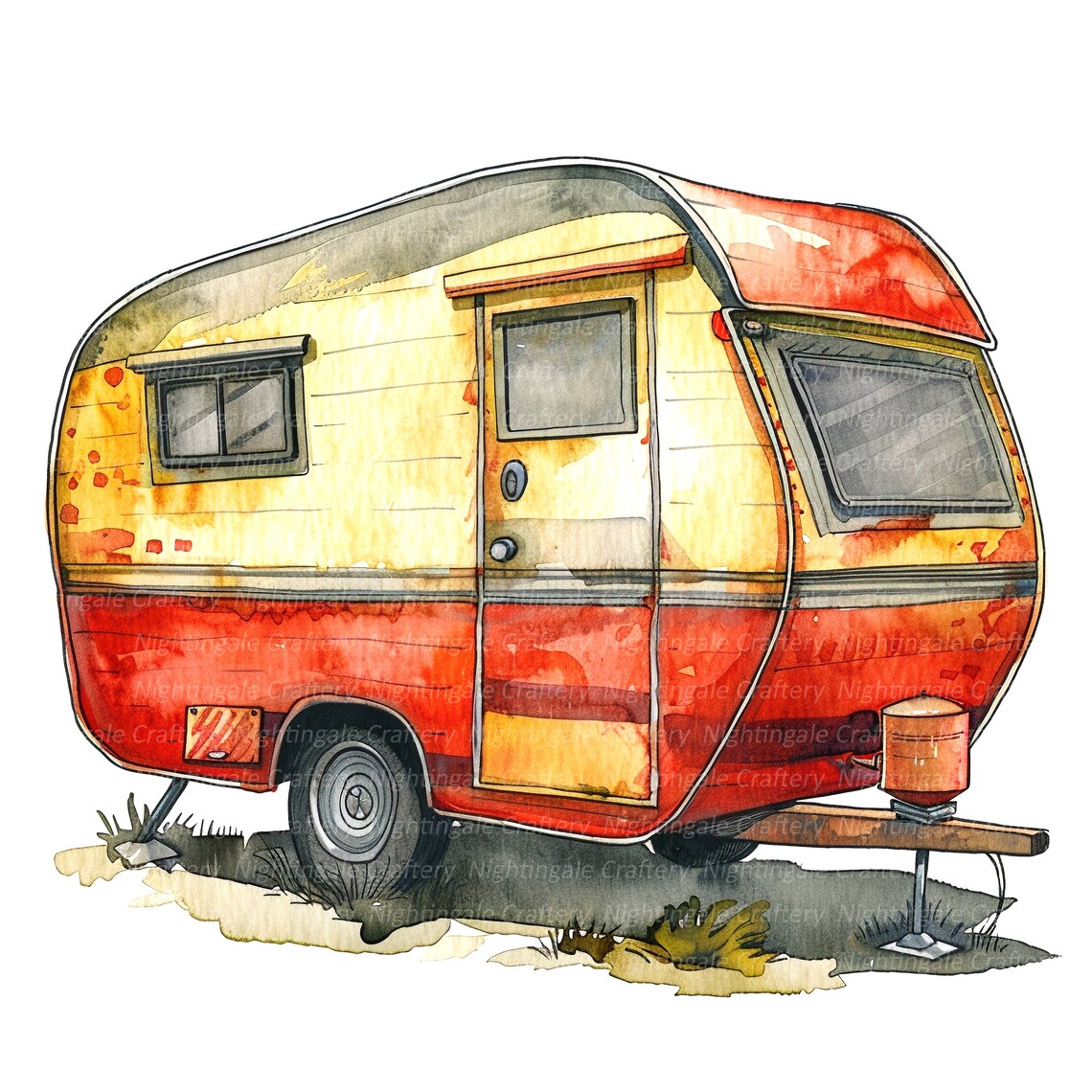 9 Cartoon Trailer Clipart, Camping Trailer, Printable Watercolor ...
