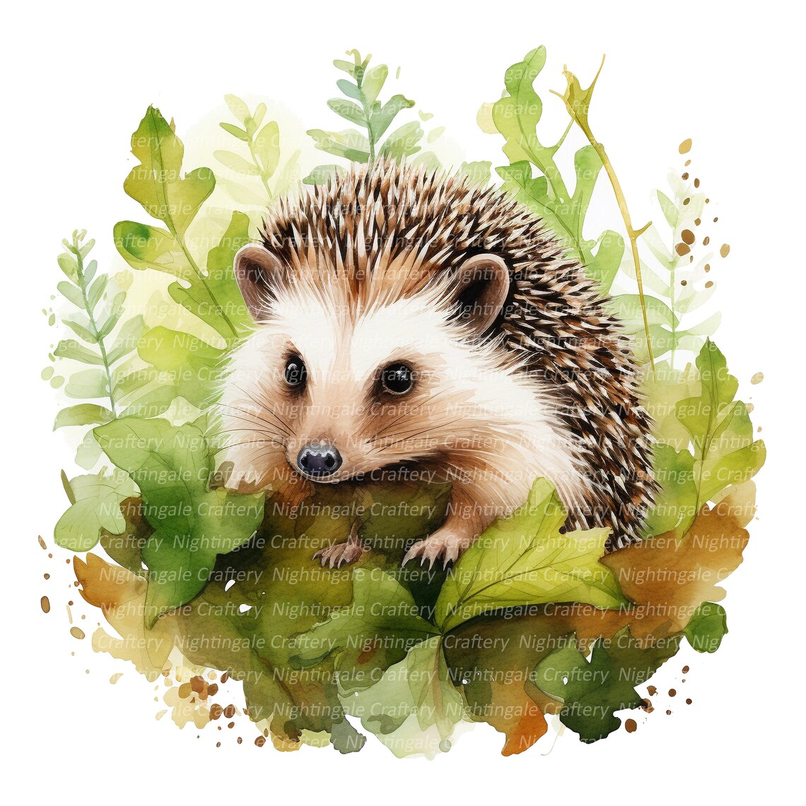 Cute Hedgehog in Greenery Clipart Printable Watercolor - Etsy