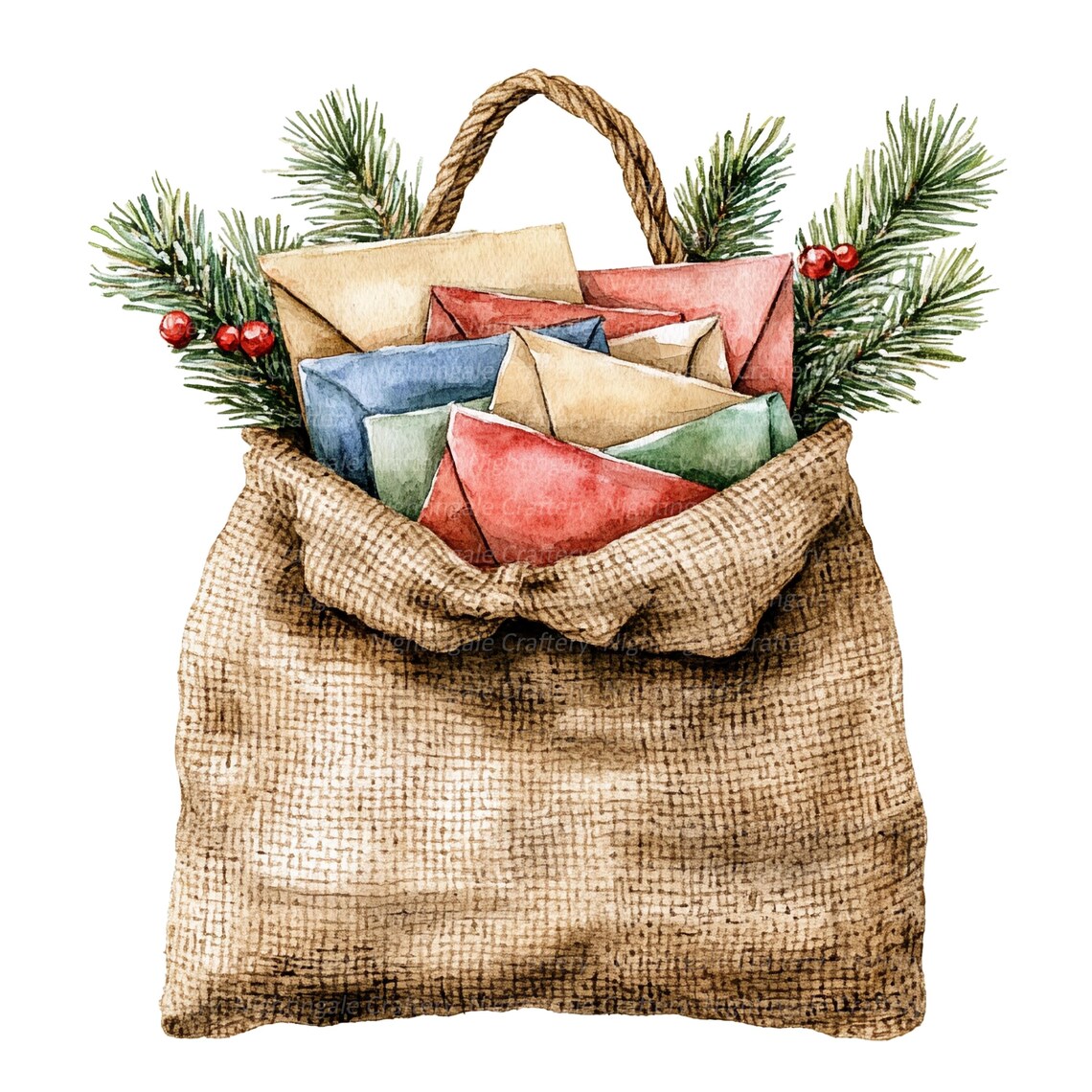 9 Sack With Letters Clipart, Christmas Letters, Printable Watercolor ...
