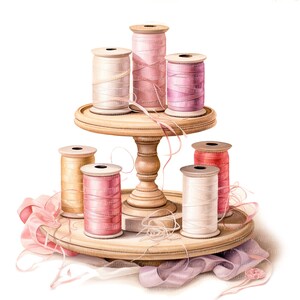 14 Vintage Spools of Thread Clipart, Floral, Printable Watercolor ...