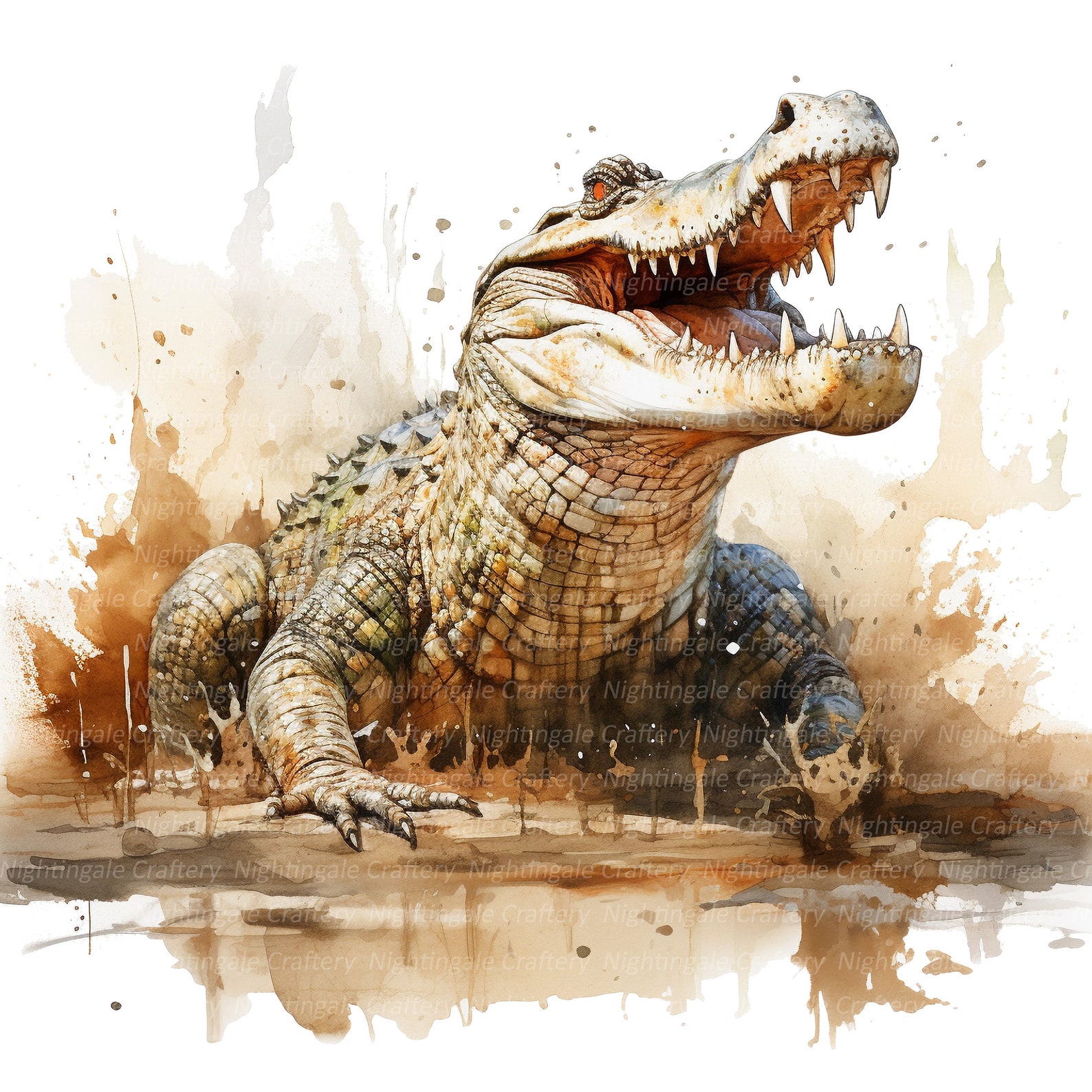 10 Crocodile Clipart, Crocodile in Swamp, Printable Watercolor Clipart ...