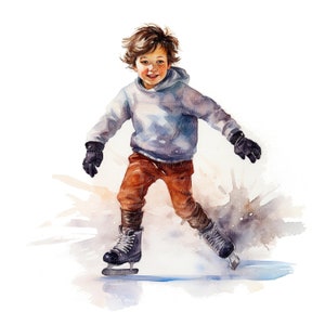12 Kids Ice Skating Clipart, Kids in Winter, Printable Watercolor ...