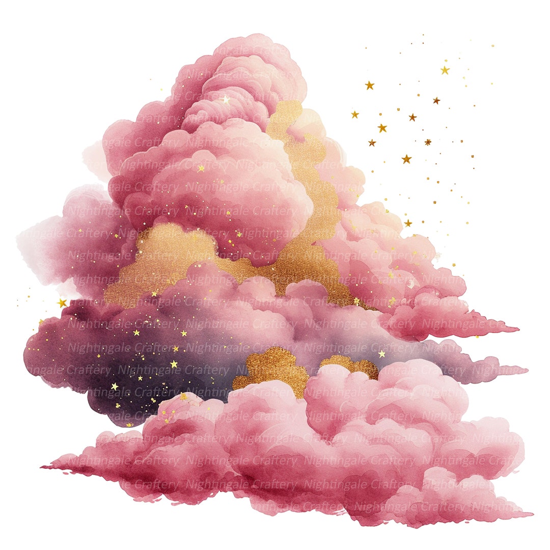 8 Pink Clouds Clipart, Magic Clouds Clipart, Printable Watercolor ...