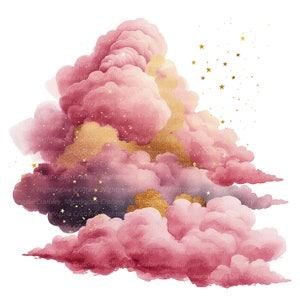 8 Pink Clouds Clipart, Magic Clouds Clipart, Printable Watercolor ...