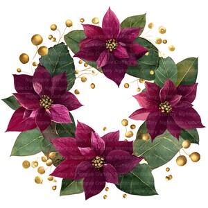 10 Christmas Wreath Clipart, Poinsettia Clipart, Digital Clipart ...